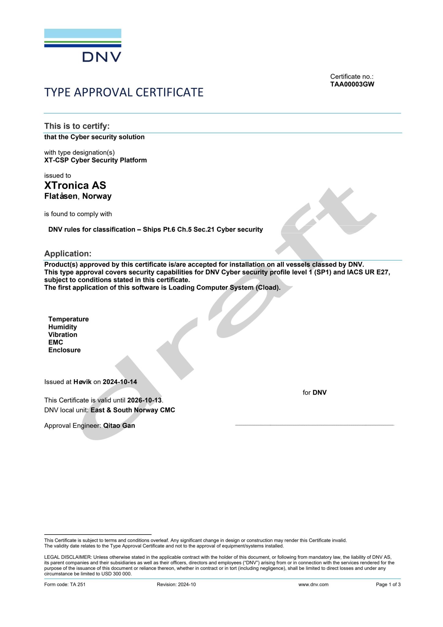 XTronica AS General Cyber Security Platform XT-CSP DNV Type Approval ...